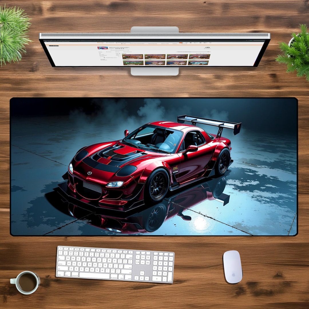 JDM Sports Car XXL Gaming Mouse Pad – Red RX7 Turbo Desk Mat, Japanese ...