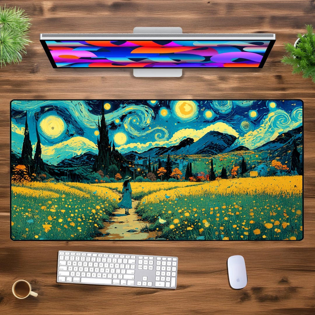 Starry Night Field Mouse Pad, Aesthetic Desk Mat, Large Gaming Mouse ...