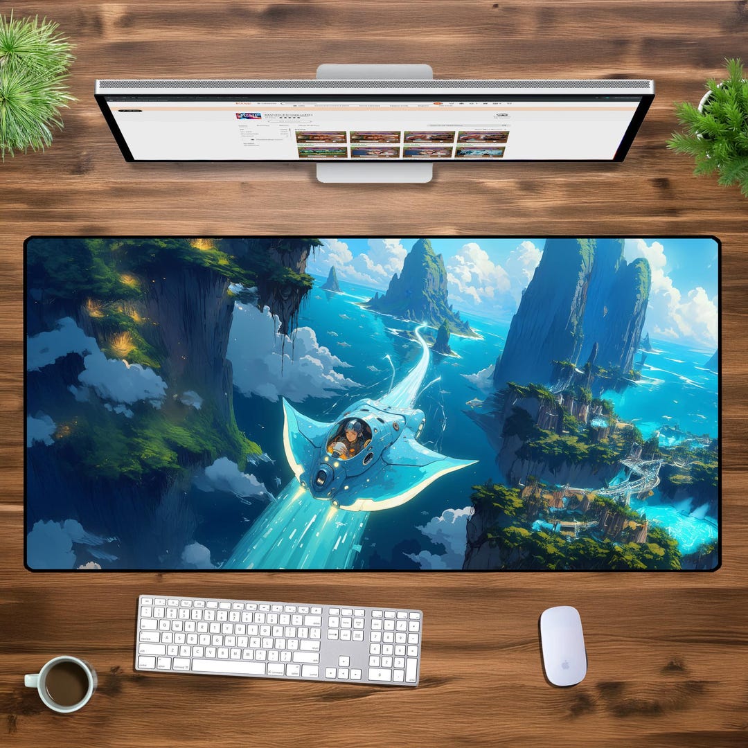 Futuristic Sky Adventure Desk Mat - Sci-fi Fantasy Gaming Mouse Pad, XL ...