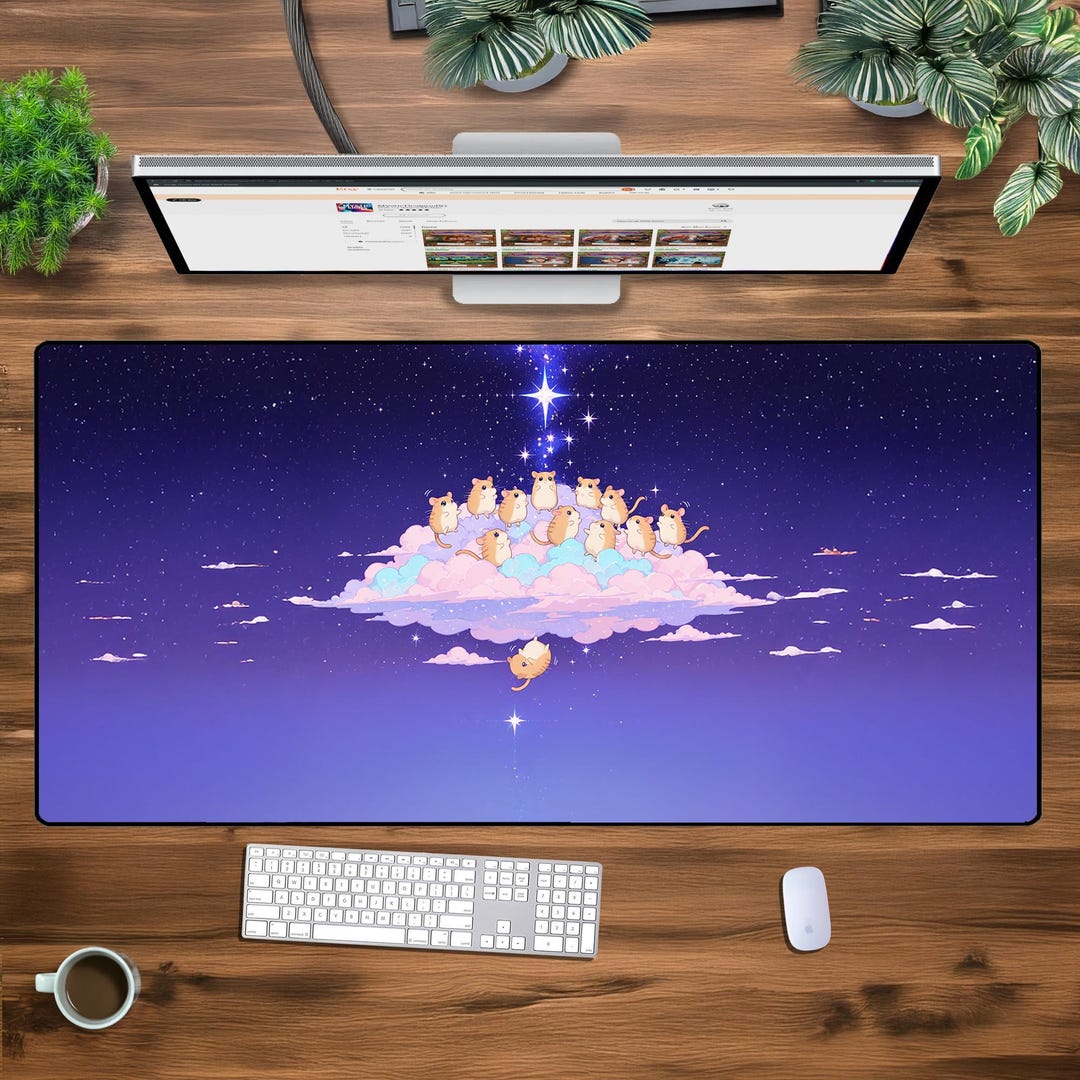 XXL Kawaii Hamster Mouse Pad, Large Desk Mat With Floating Hamsters on ...