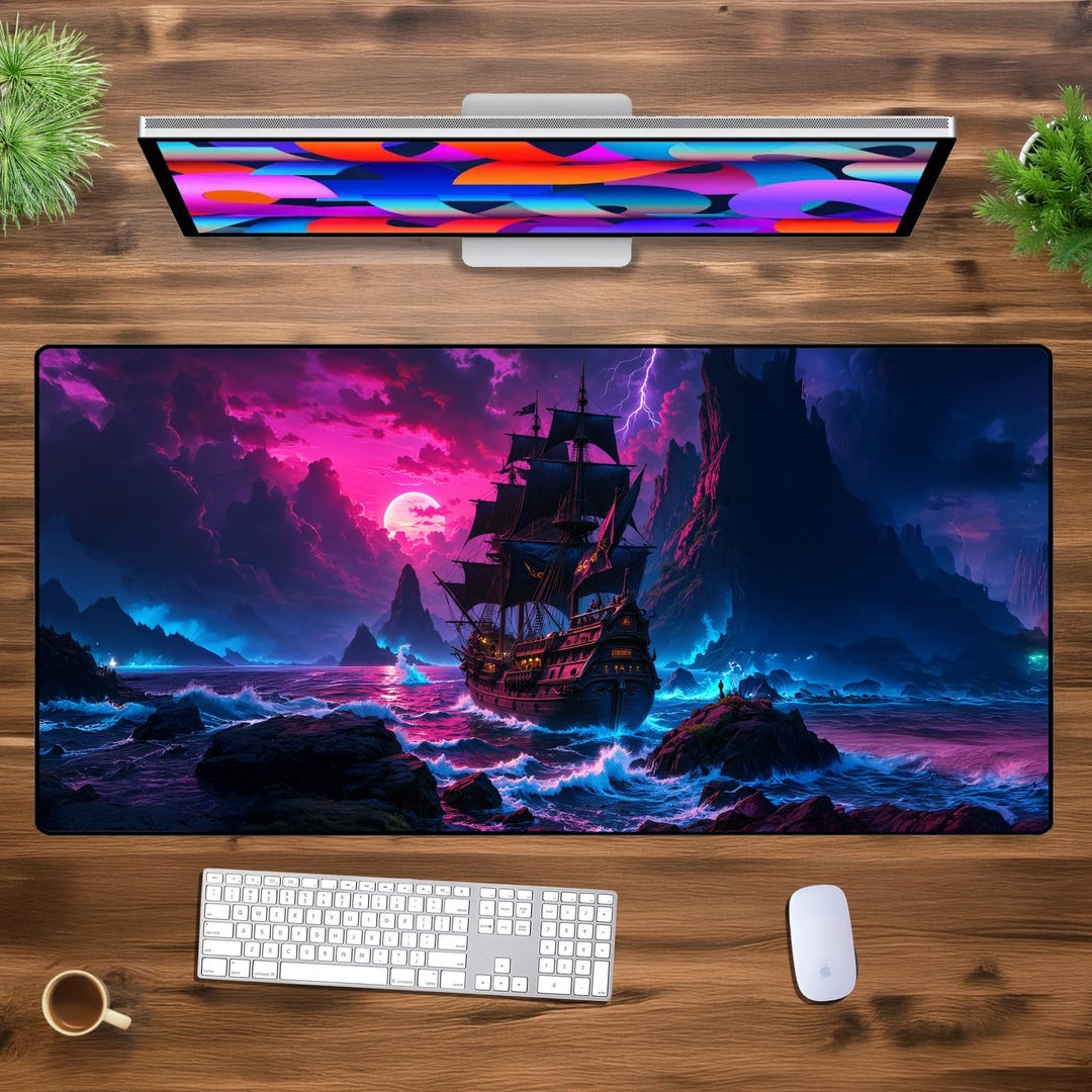 Pirate Ship Mouse Pad, Ocean Desk Mat, Aesthetic Desk Pad, Large Desk ...