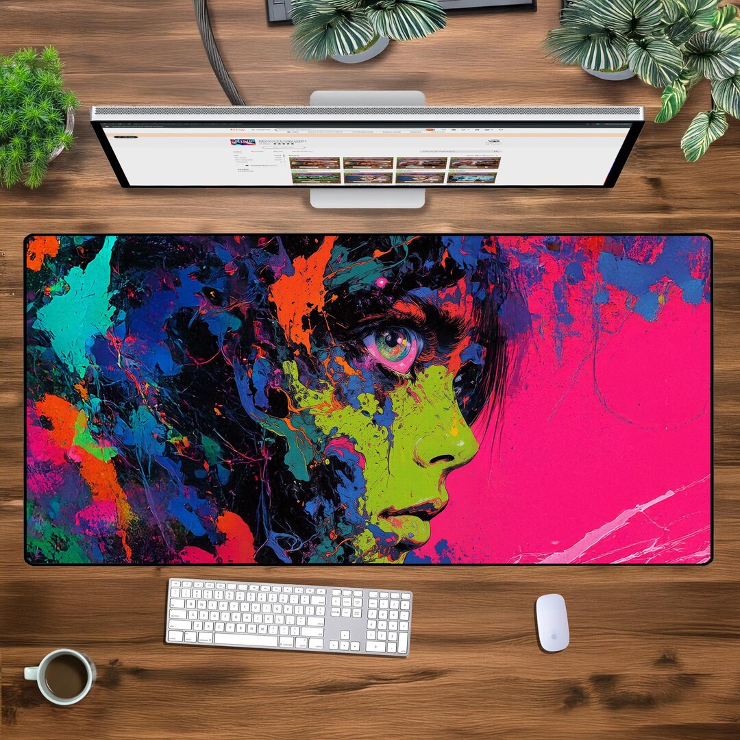 XXL Abstract Art Mouse Pad - Large Gaming Desk Mat - Neon Splatter ...