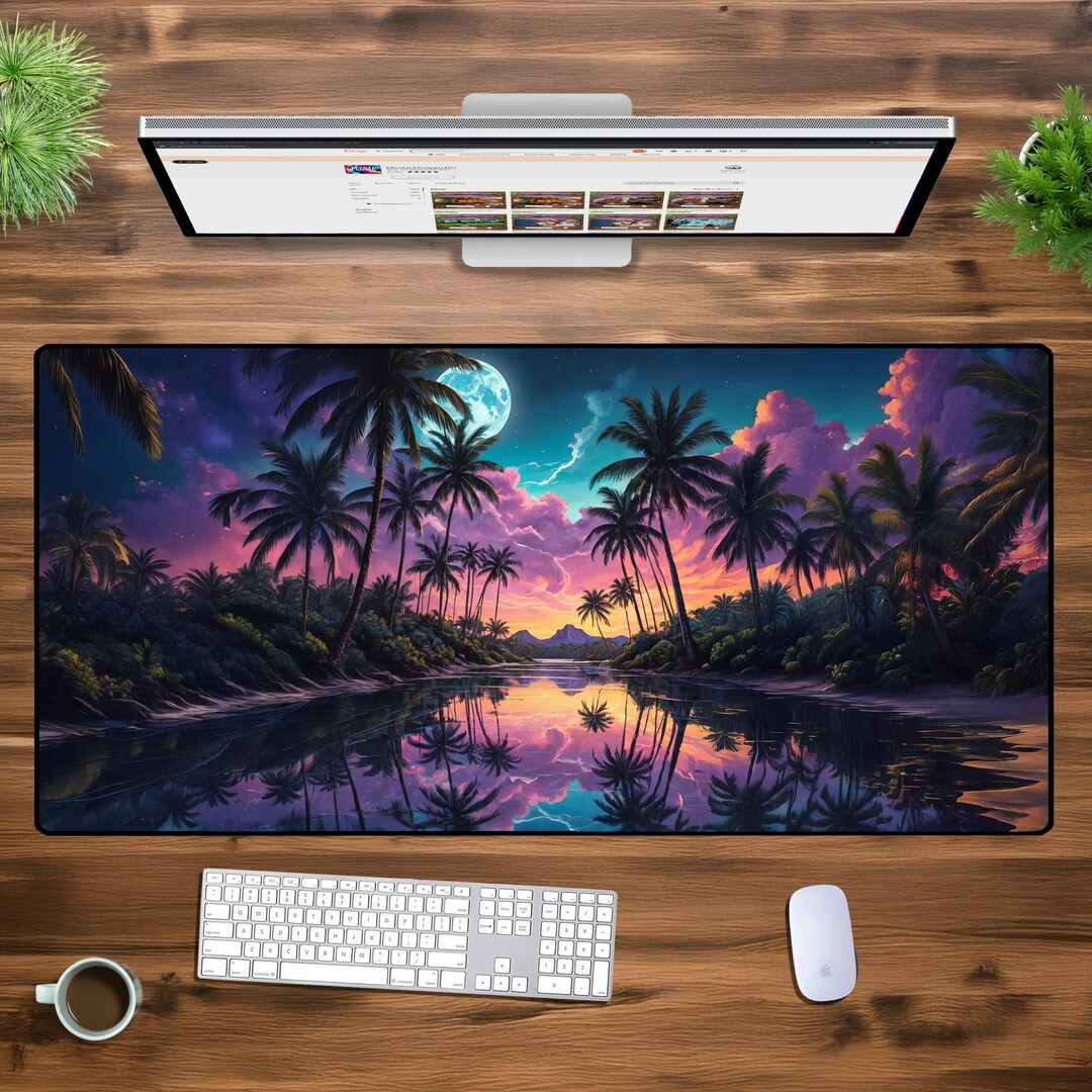 Tropical Sunset Desk Mat, Paradise Palm Trees Mouse Pad, Large Desk Pad ...