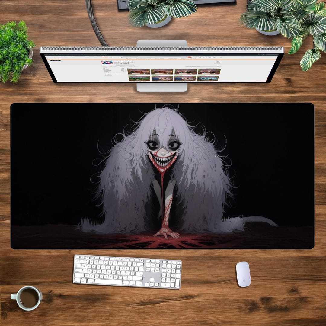 Horror Demon Girl XXL Desk Mat – Oversized Gaming Mouse Pad, Creepy ...