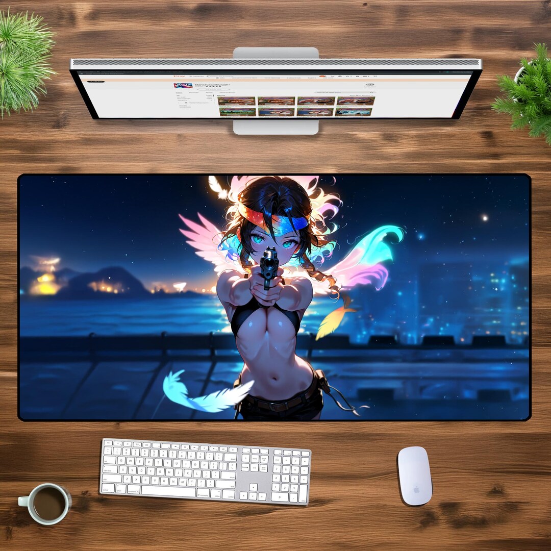 Cyber Angel Assassin XXL Gaming Mouse Pad Futuristic Anime Desk Mat ...