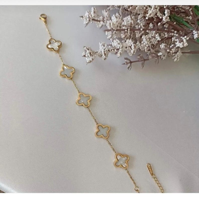 Steel White Color Van Cleef Clover Bracelet double Sided - Etsy