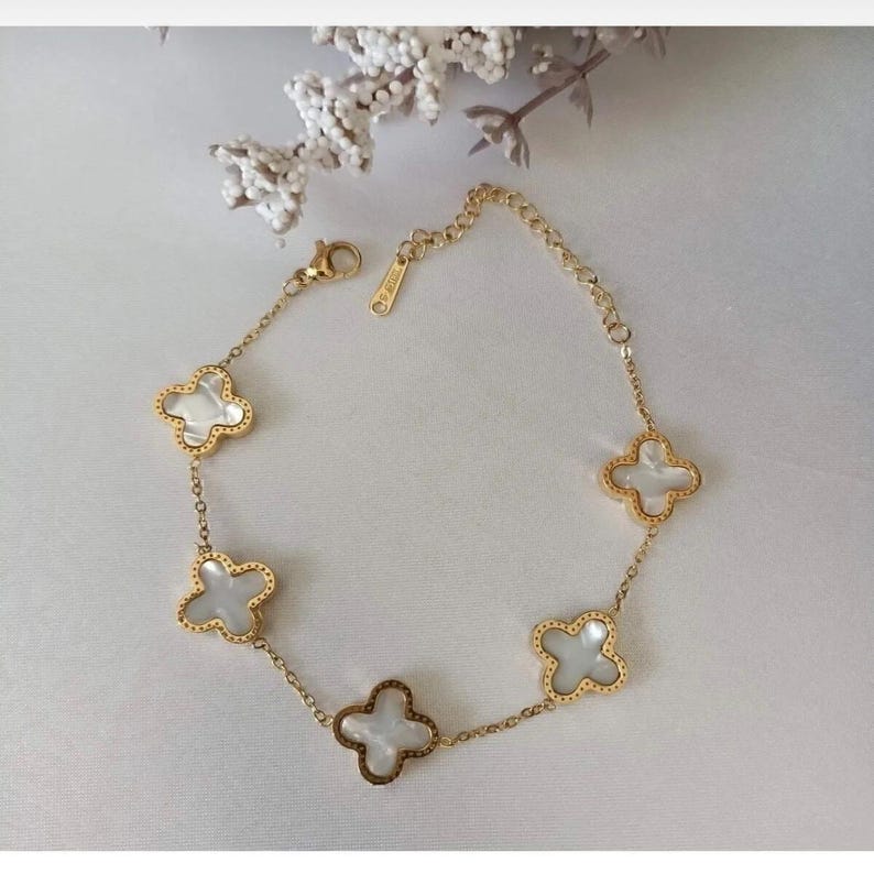 Steel White Color Van Cleef Clover Bracelet double Sided - Etsy