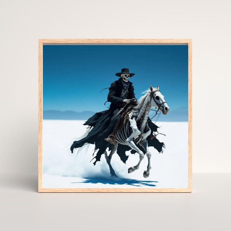 Dark Western Skeleton Rider Art Print: Haunted Desert Decor (digital ...