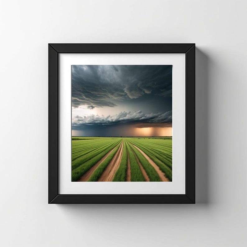 Storm Landscape Wall Art Set of 2 – Lightning Sky & Farmland Nature ...