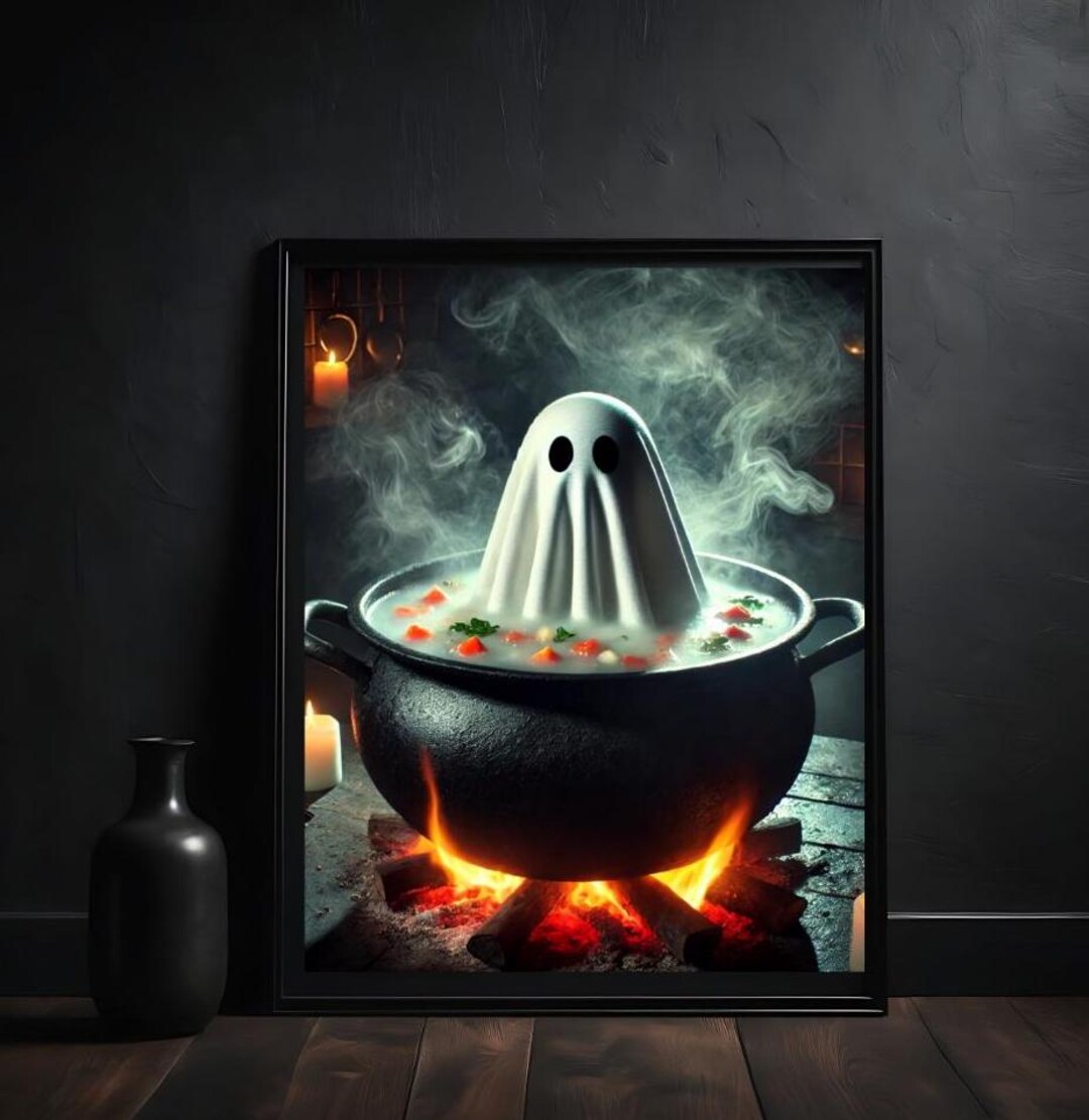 Vintage Cute Halloween Ghost Cooking Print Spooky Ghost Chef Painting ...