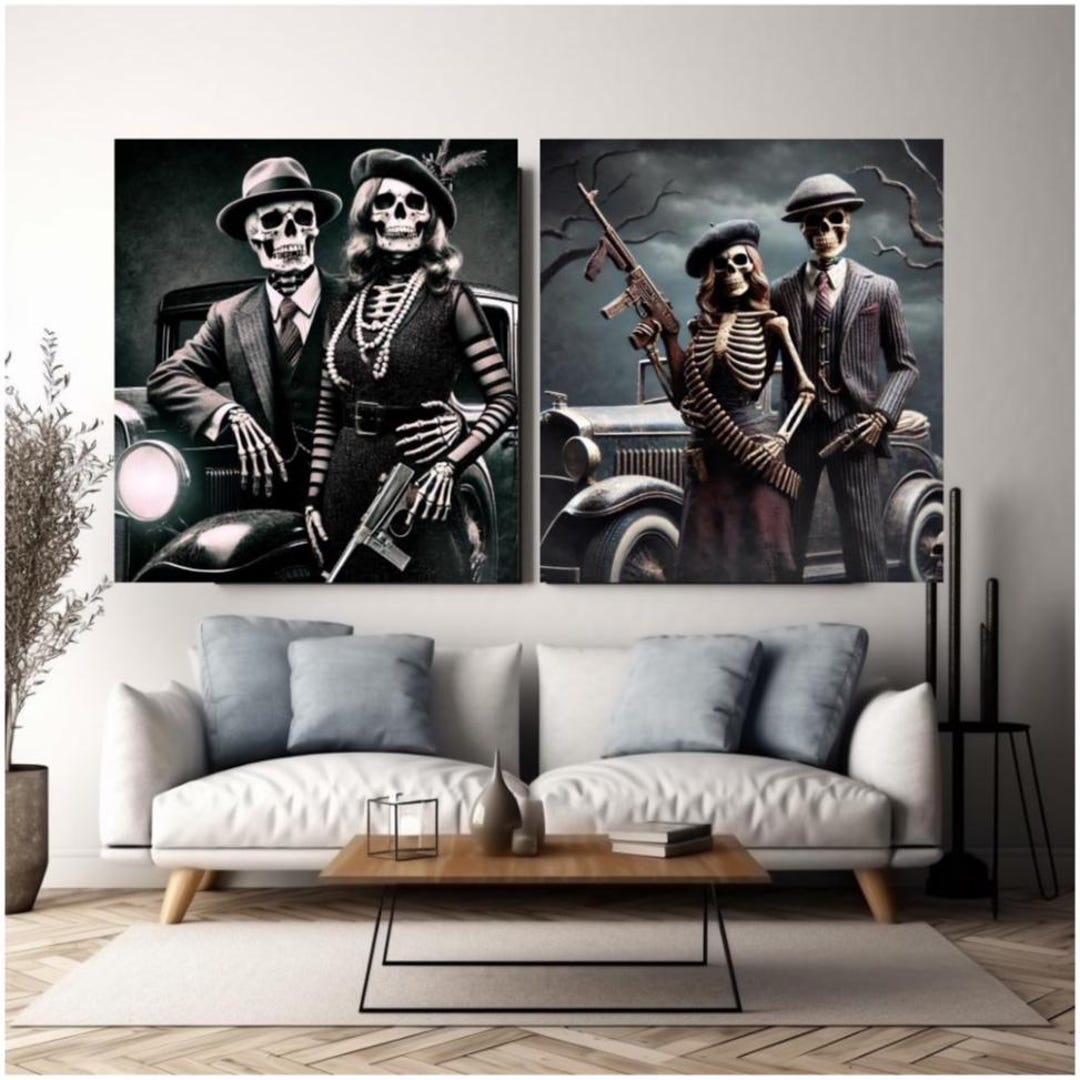 Bonnie and Clyde Skeleton Art. High-resolution (5000x5500 at 300 DPI ...