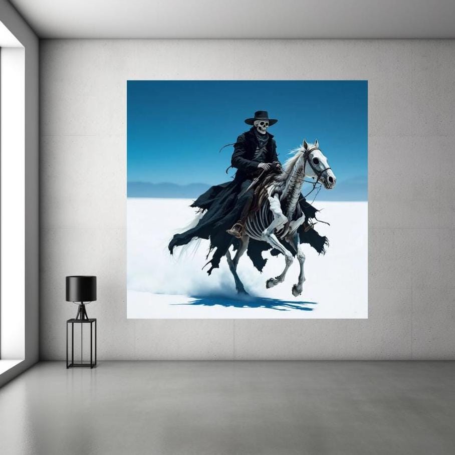Dark Western Skeleton Rider Art Print: Haunted Desert Decor (digital ...