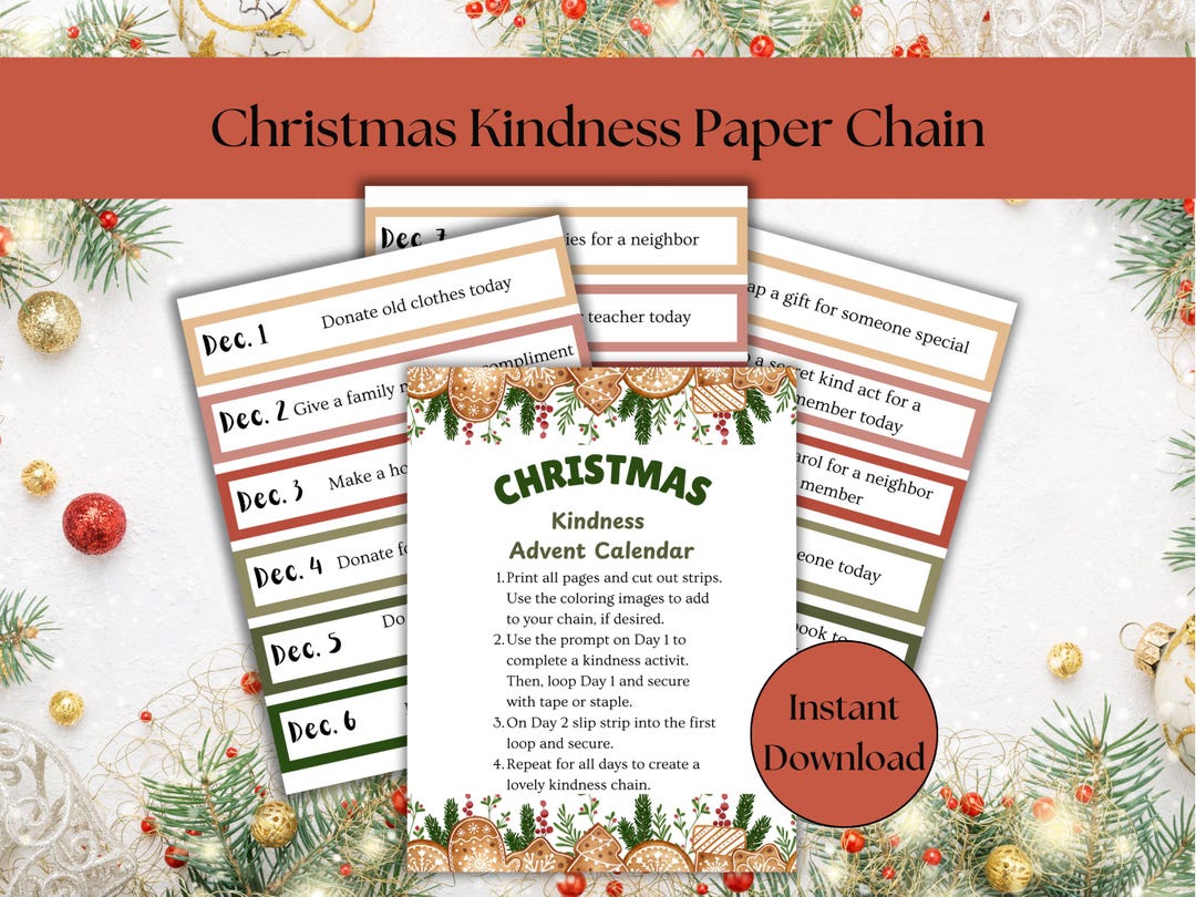 Christmas Kindness Advent Calendar Paper Chain, Holiday Kids Activity ...