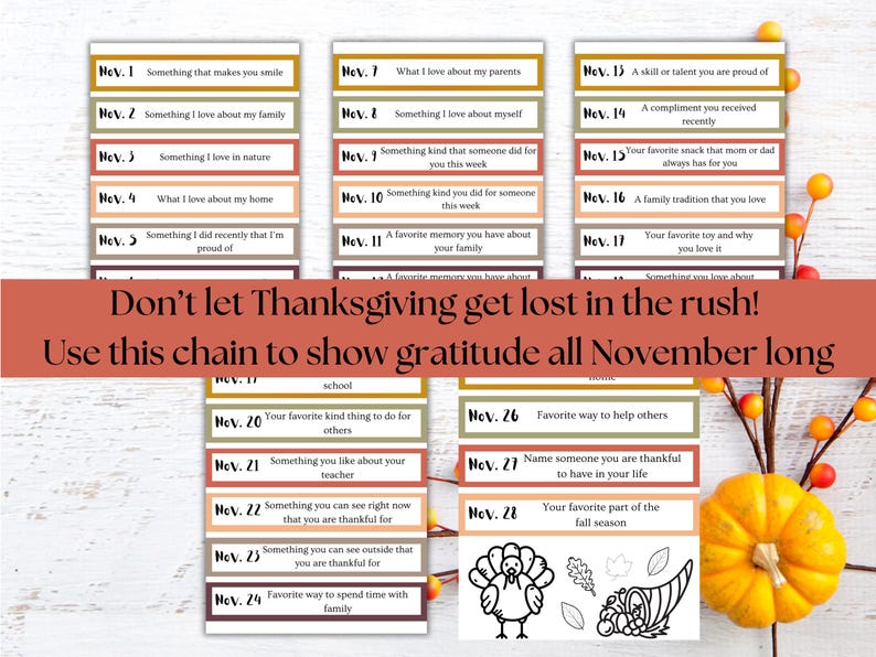 Thanksgiving Gratitude Paper Chain, Kids Activity (digital Download) - Etsy