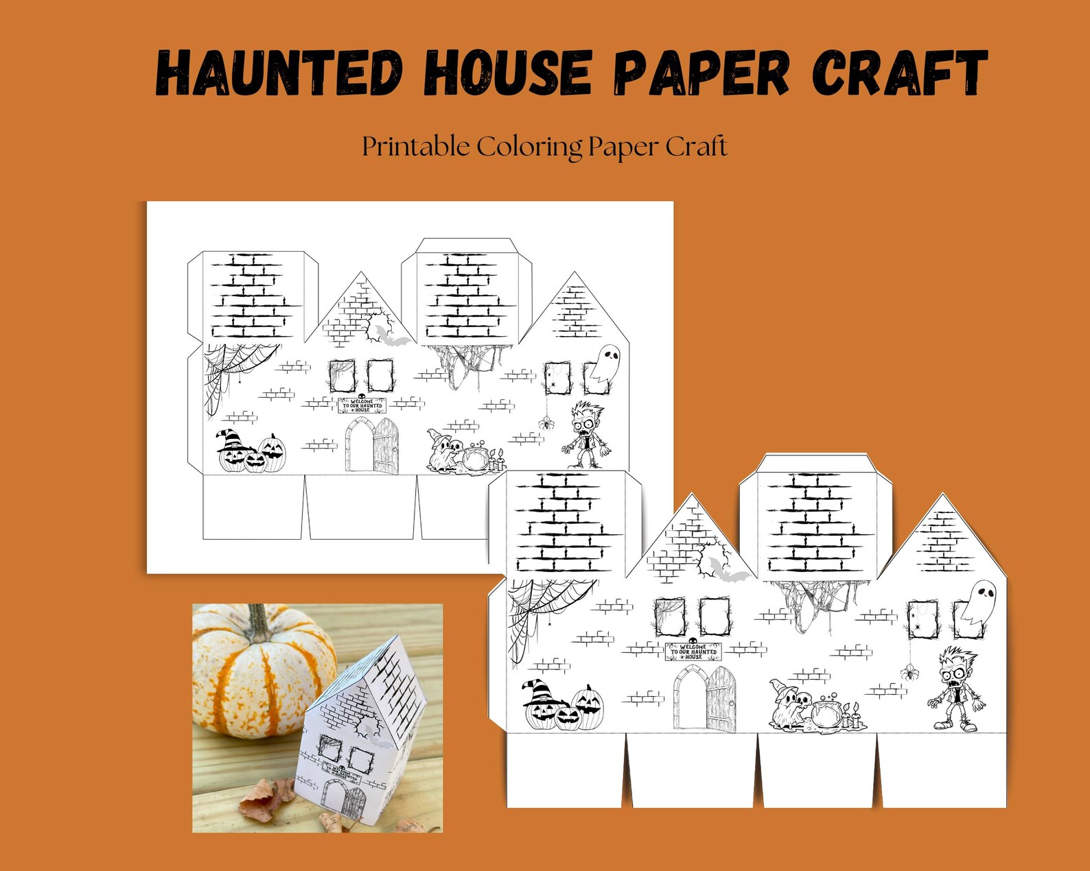 Spooky Halloween Haunted House Printable - DIY 3D Craft, Coloring Page ...