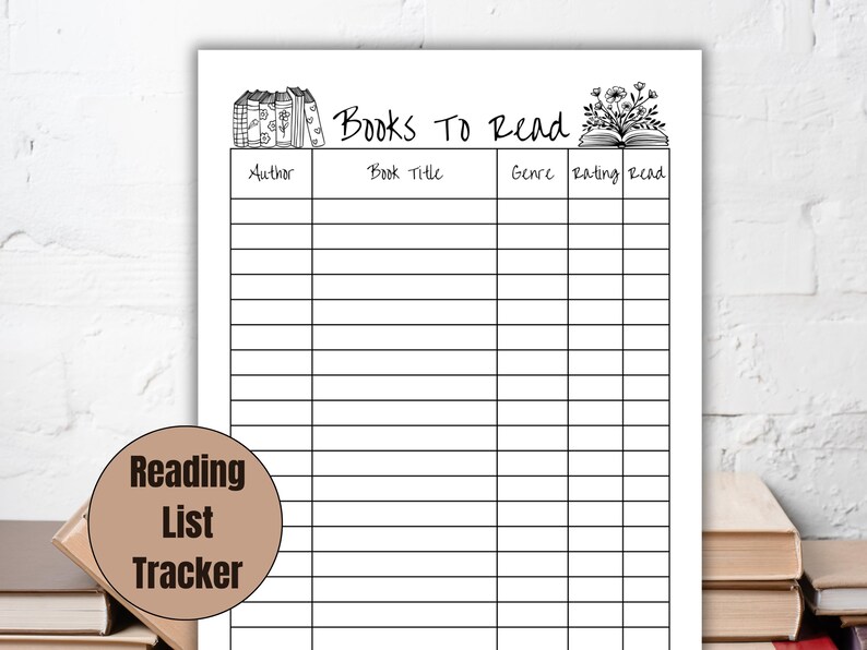 TBR List, Books to Read Tracker 4 Sizes Reading List, TBR Book ...