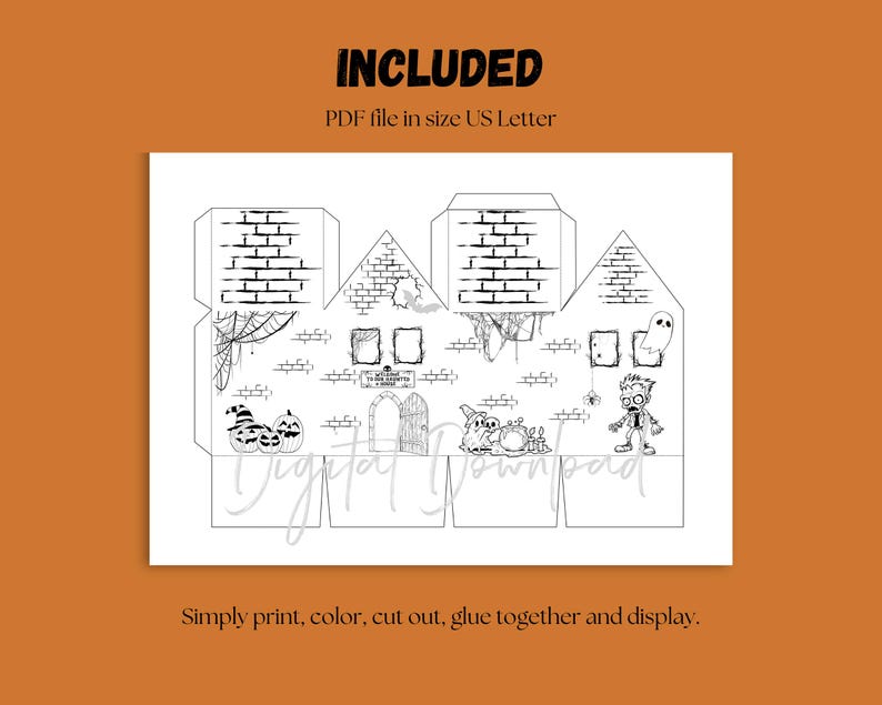 Spooky Halloween Haunted House Printable - DIY 3D Craft, Coloring Page ...