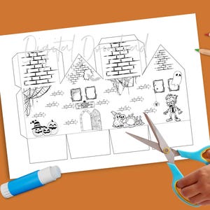 Spooky Halloween Haunted House Printable - DIY 3D Craft, Coloring Page ...
