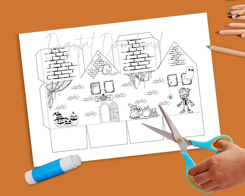 Spooky Halloween Haunted House Printable DIY 3D Craft, Coloring Page ...