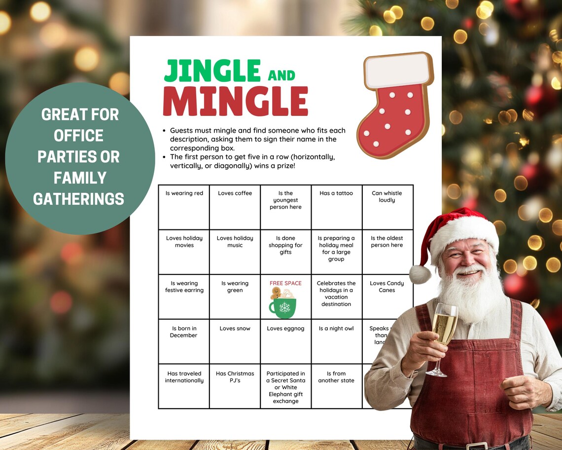 Jingle and Mingle Bingo Printable Party Game, Christmas Office Party ...