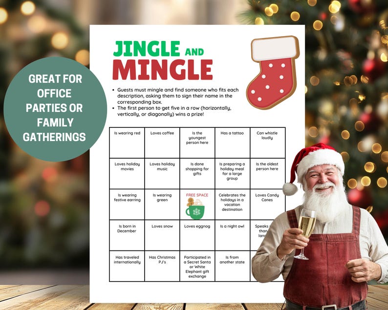 Jingle and Mingle Bingo Printable Party Game, Christmas Office Party ...
