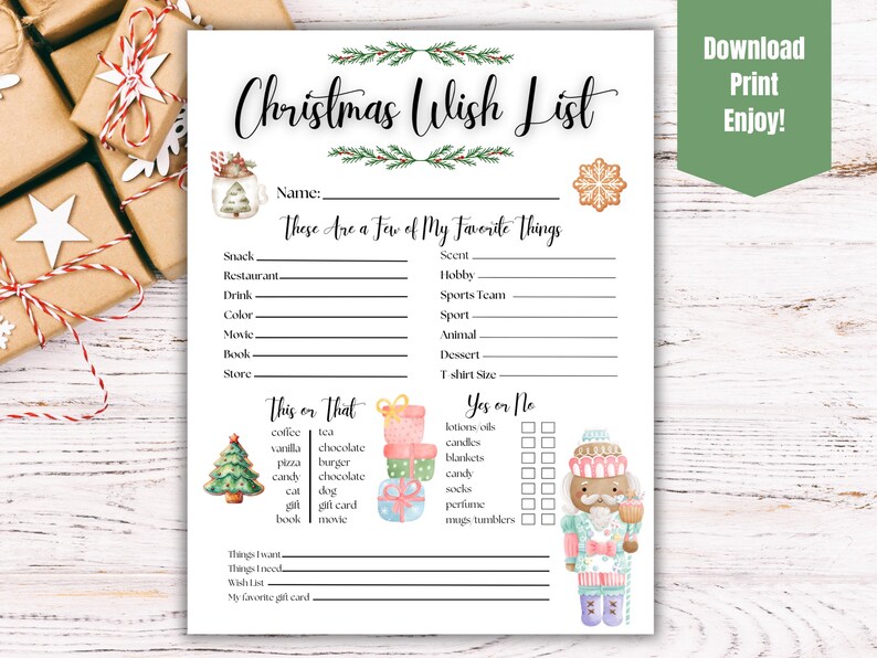 Christmas Wish List, Secret Santa Questionnaire (digital Download) - Etsy