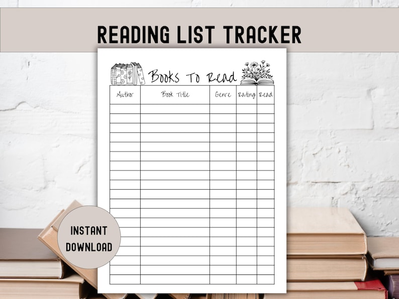 TBR List, Books to Read Tracker 4 Sizes Reading List, TBR Book ...