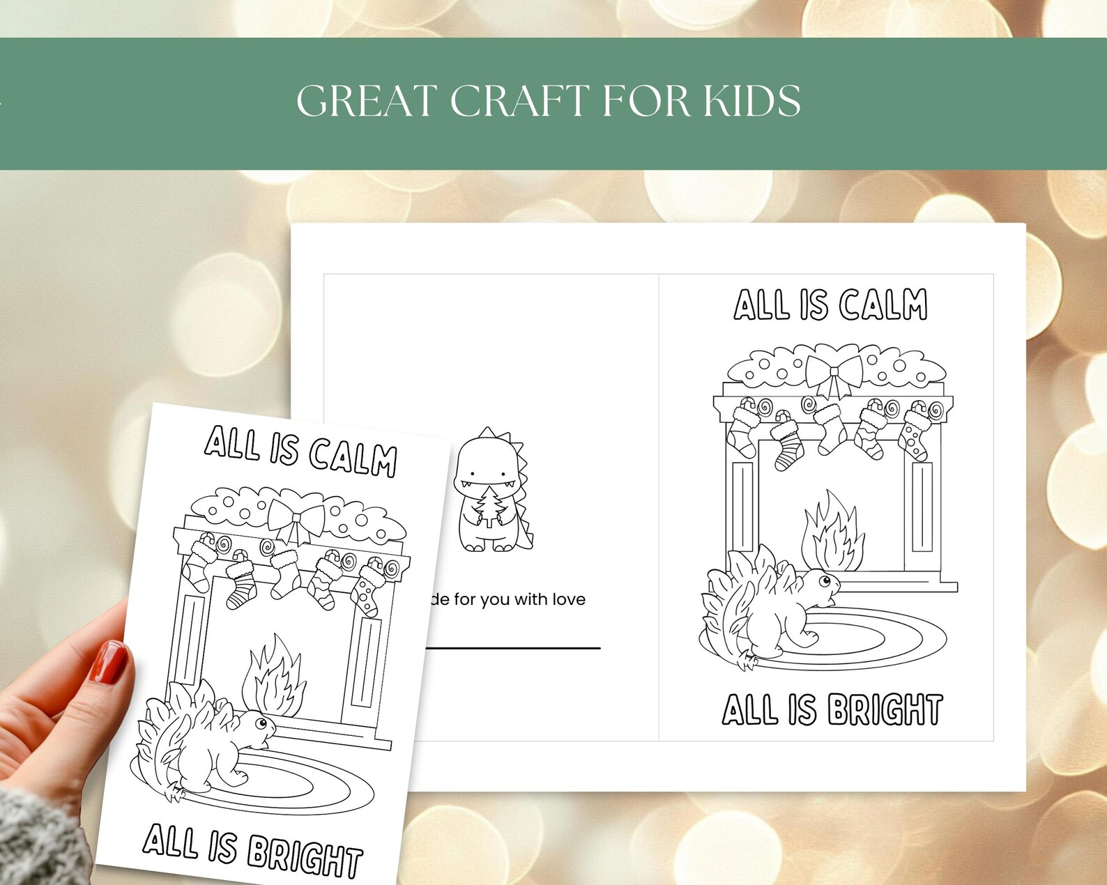 Christmas Coloring Cards for Kids, Cute Dinosaur, Coloring Pages, 7 ...