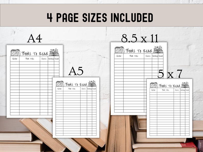 TBR List, Books to Read Tracker 4 Sizes Reading List, TBR Book ...