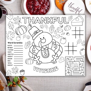 Personalized Thanksgiving Activity Placemat, Coloring Page (digital ...