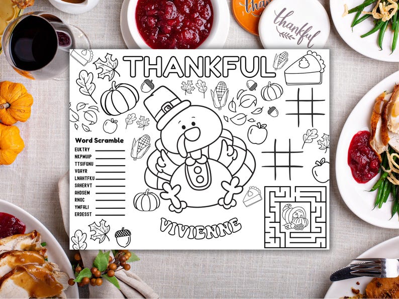 Personalized Thanksgiving Activity Placemat for Kids, Thanksgiving ...