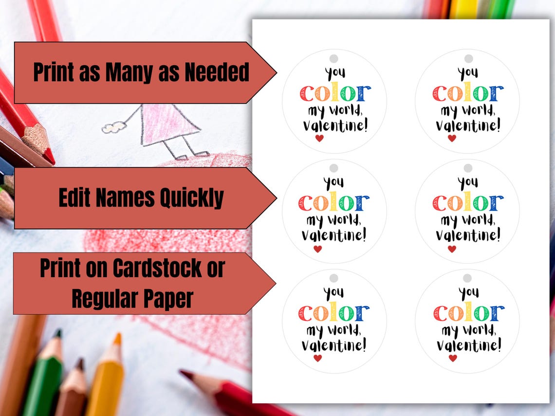 Printable Crayon Valentine Gift Tag, Classroom Valentine, Non Candy ...