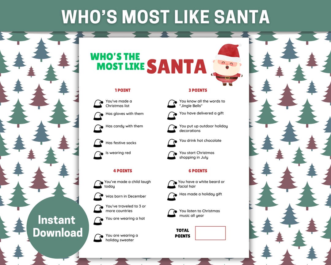 Who's Most Like Santa Game, Christmas Party Icebreaker (digital ...
