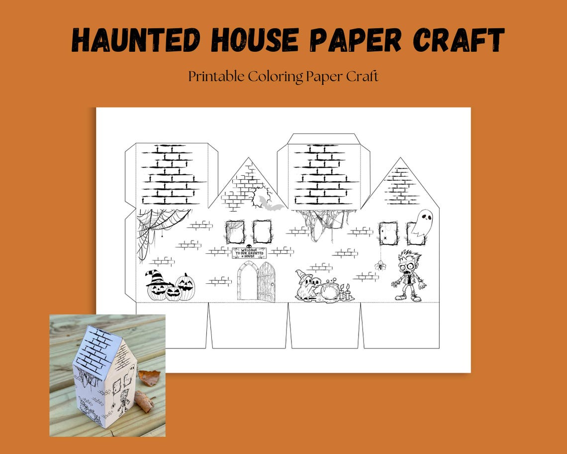 Spooky Halloween Haunted House Printable - DIY 3D Craft, Coloring Page ...