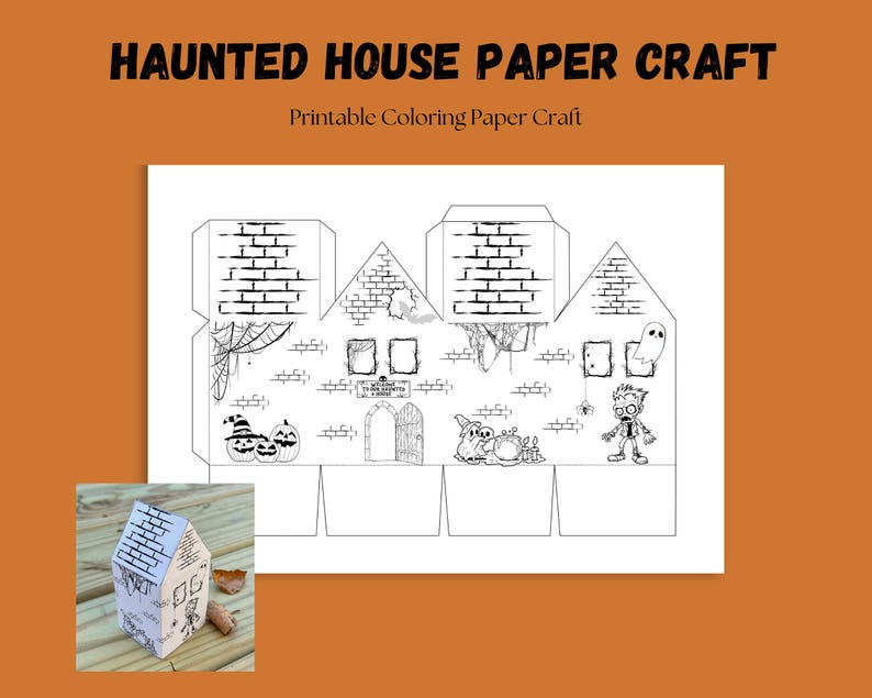 Spooky Halloween Haunted House Printable DIY 3D Craft, Coloring Page ...