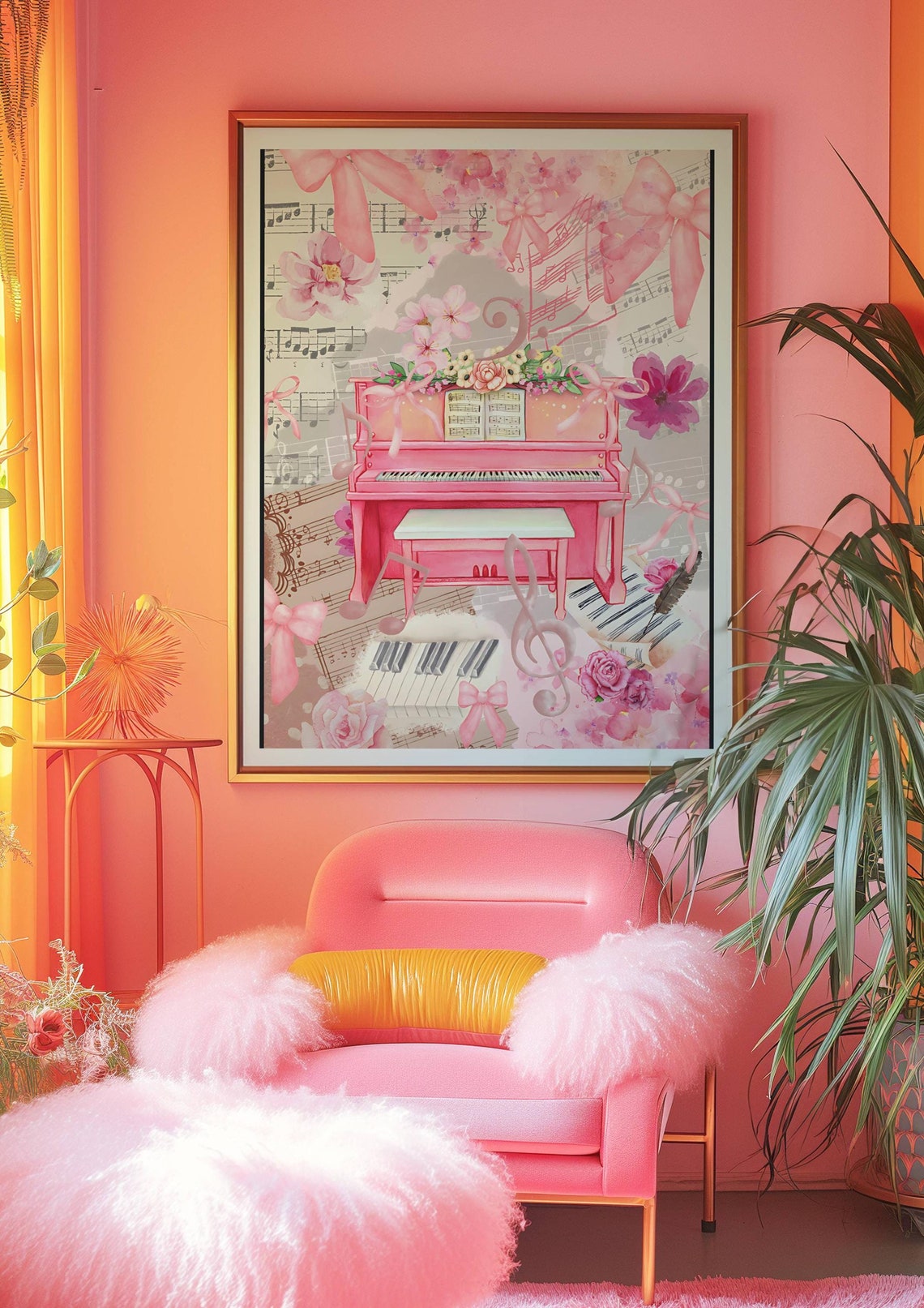 Pink Coquette Piano Collage Poster, Digital Wall Art, Preppy Music Room ...