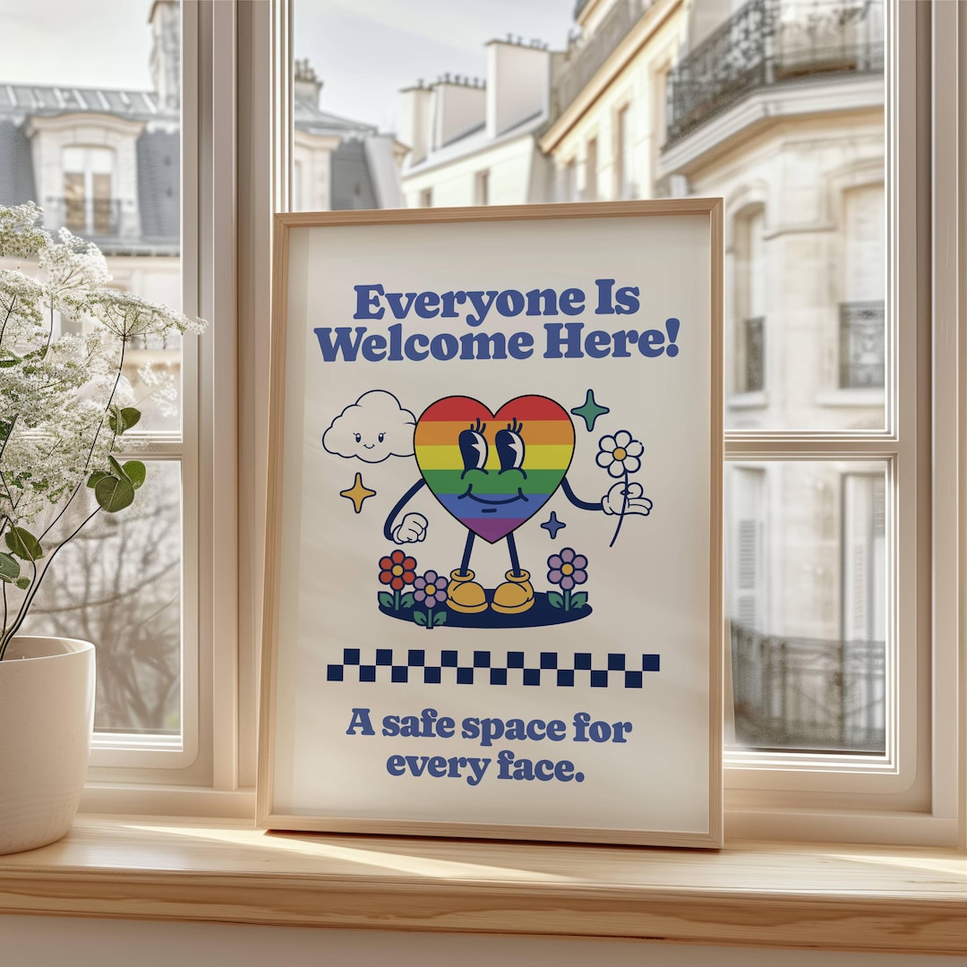 Everyone is Welcome Here Safe Space Poster, LGBTQ Rainbow Pride Month ...