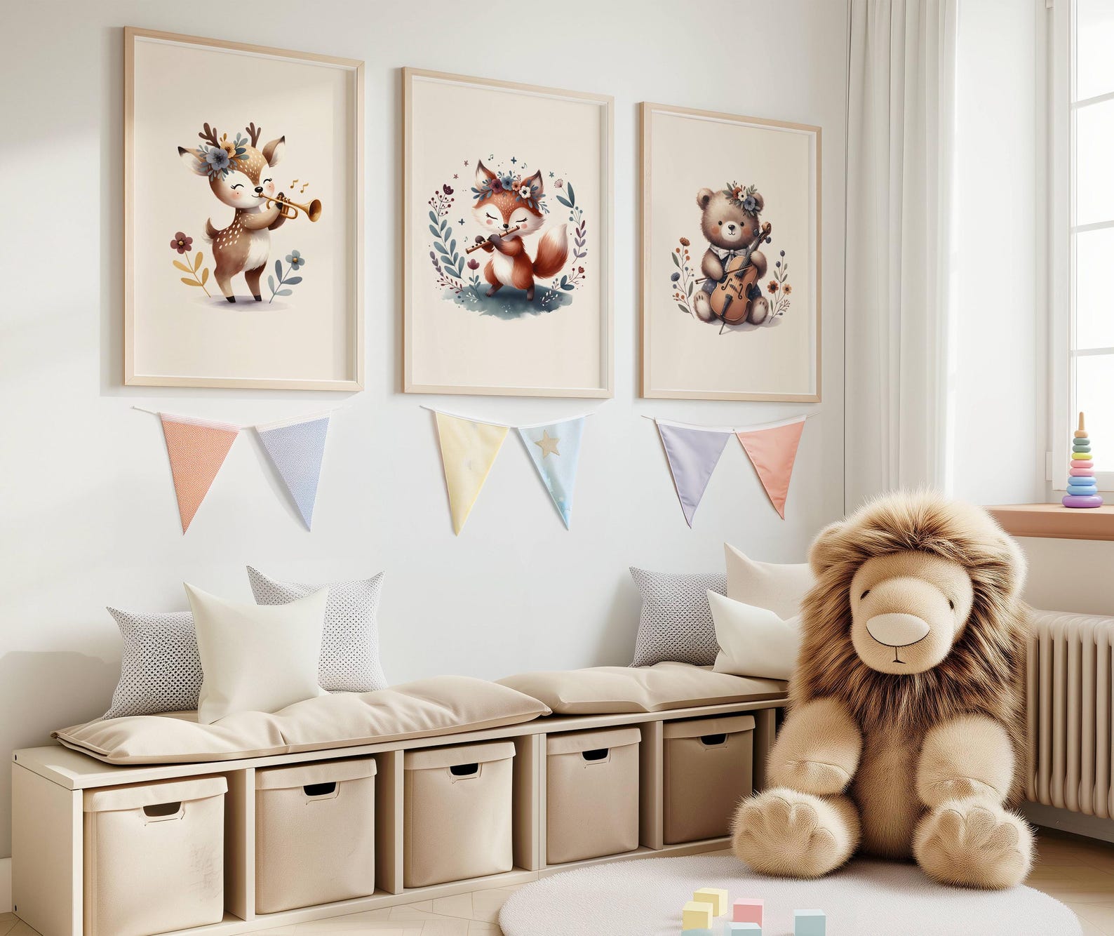 Musical Instrument Nursery Decor, Boho Woodland Animals Set of 3 ...