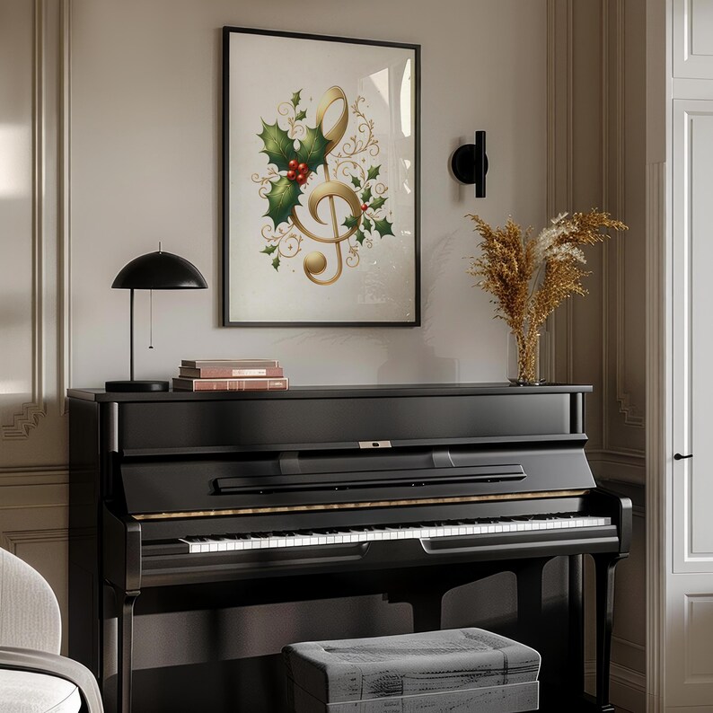 Christmas Treble Clef Music Wall Art Print, Holiday Music Room Decor ...