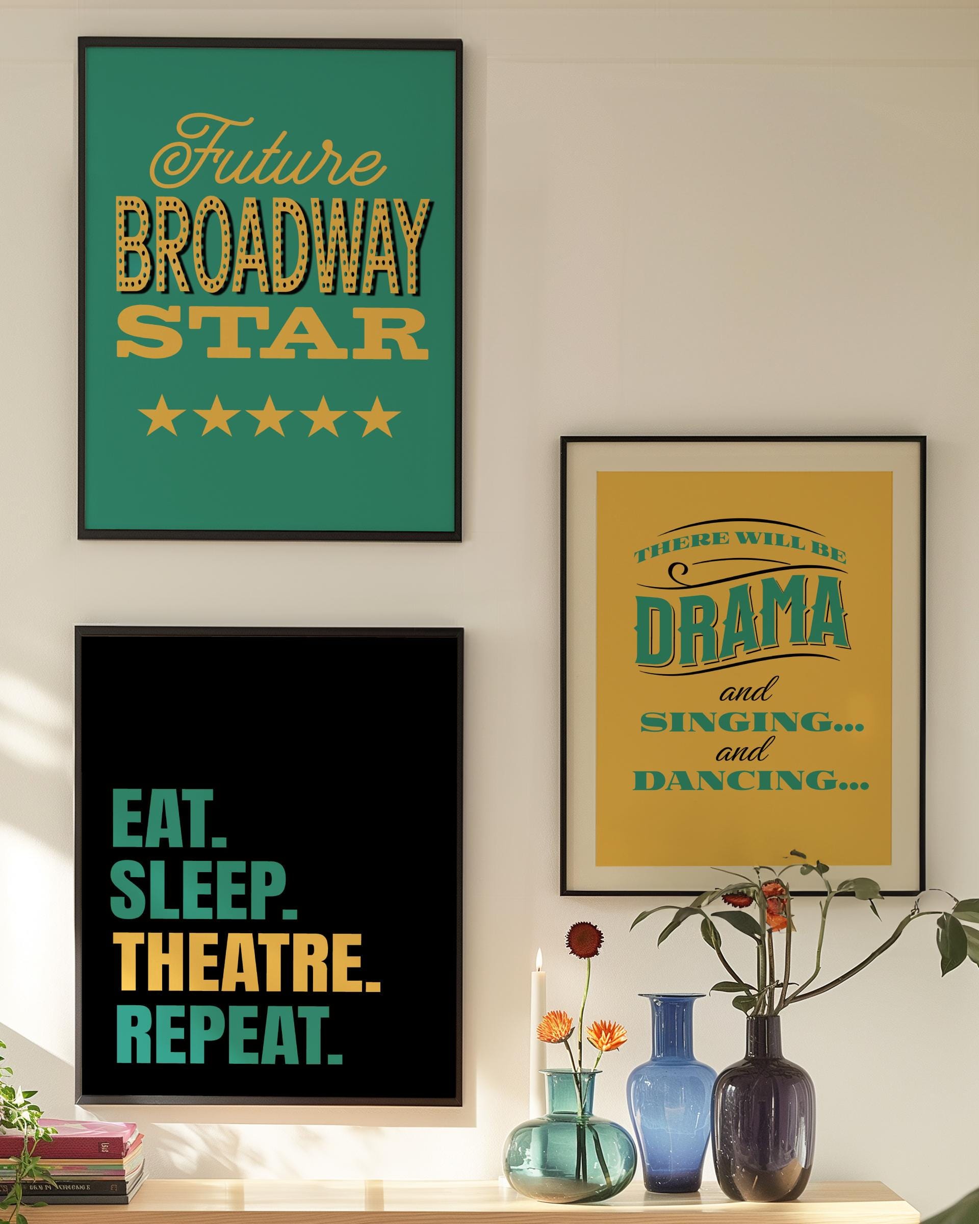 Set of 3 Theatre Lover Posters, Three Piece Digital Wall Art, Drama ...