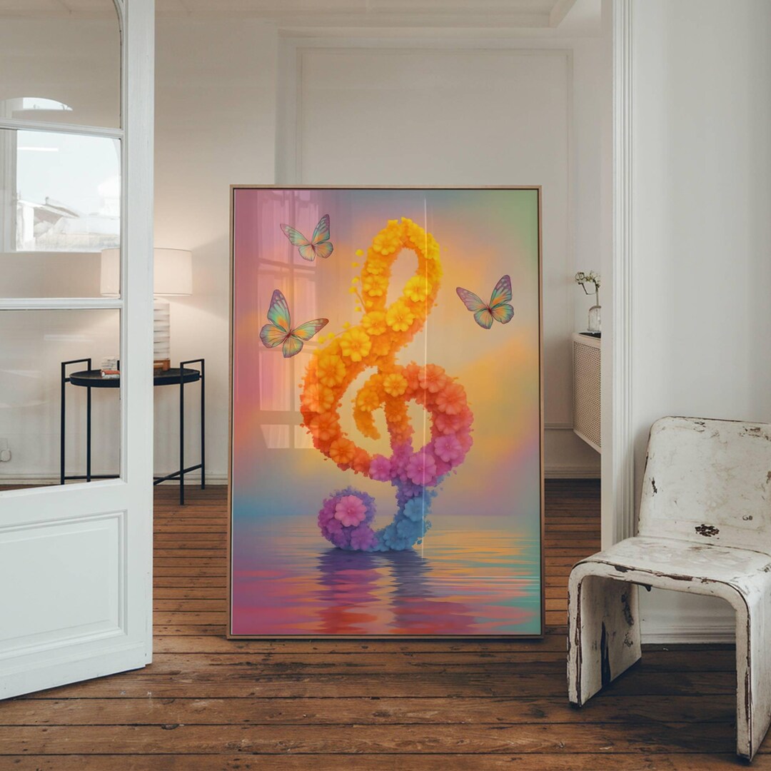 Whimsical Treble Clef Poster, Floral Rainbow Music Room Decor, Music ...
