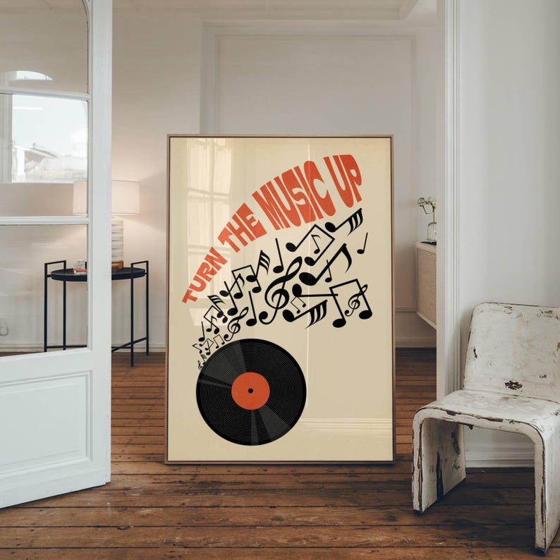 Retro Music Wall Art, Vinyl Record Poster, Music Room Decor, Music Note ...