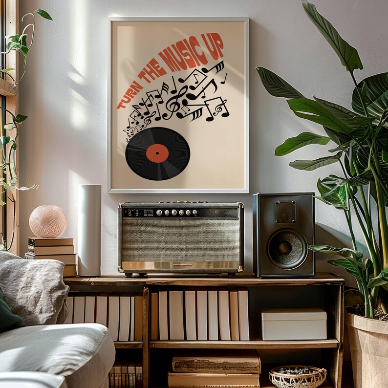 Retro Music Wall Art, Vinyl Record Poster, Music Room Decor, Music Note ...