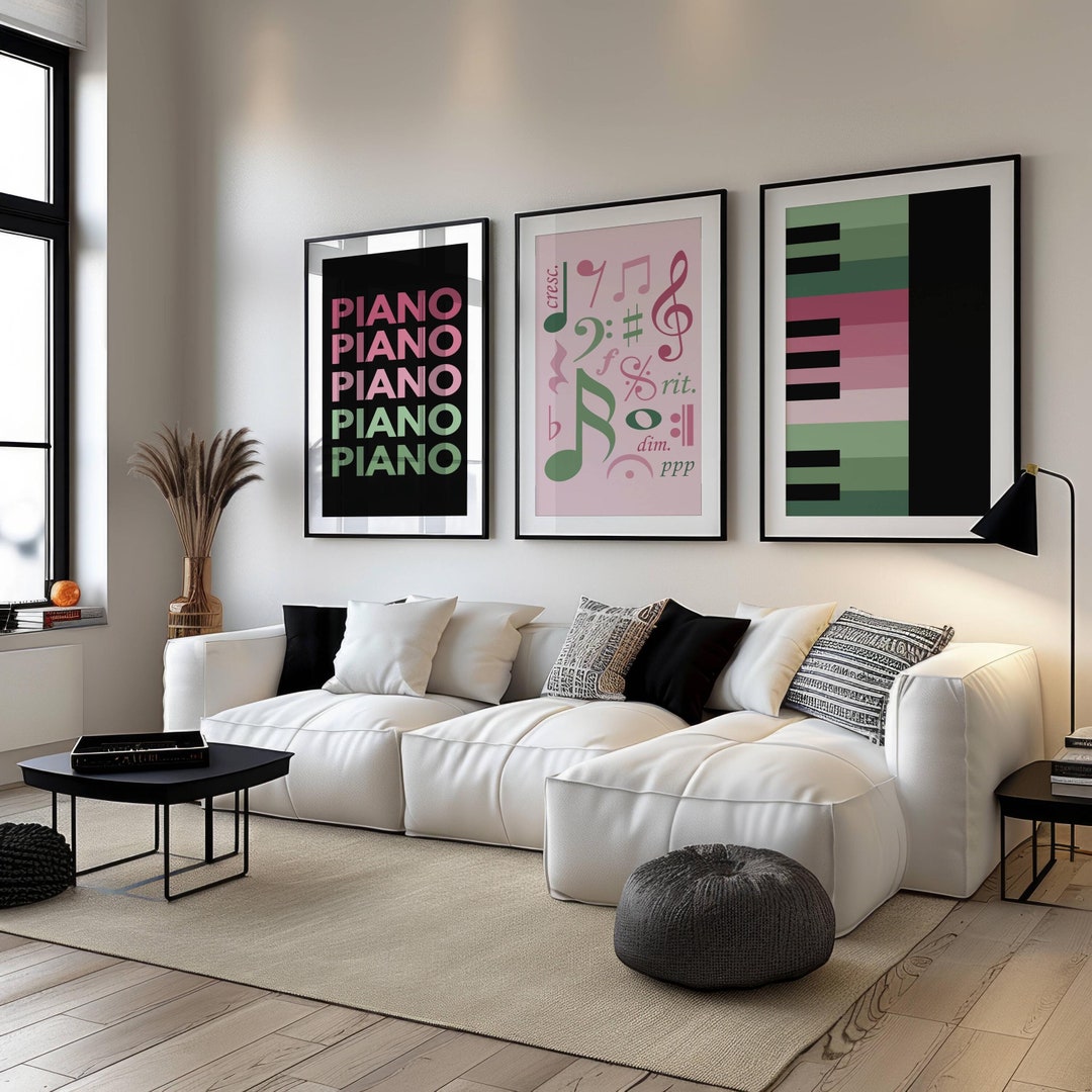 Preppy Music Room Decor 3 Piece Wall Art, Music Lover Digital Poster ...