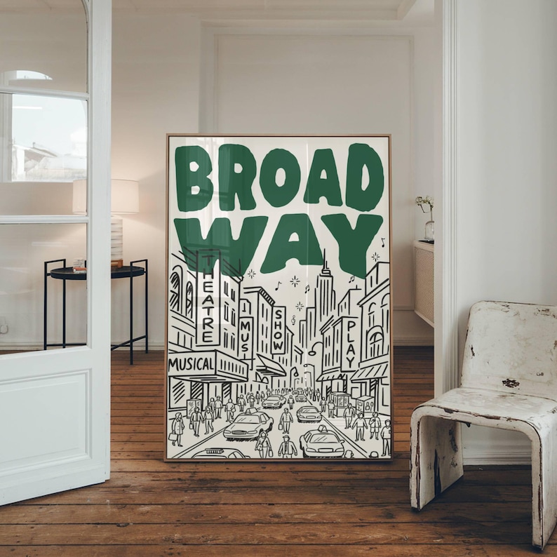 Broadway Line Art Poster, New York Digital Wall Art, Drama Classroom ...