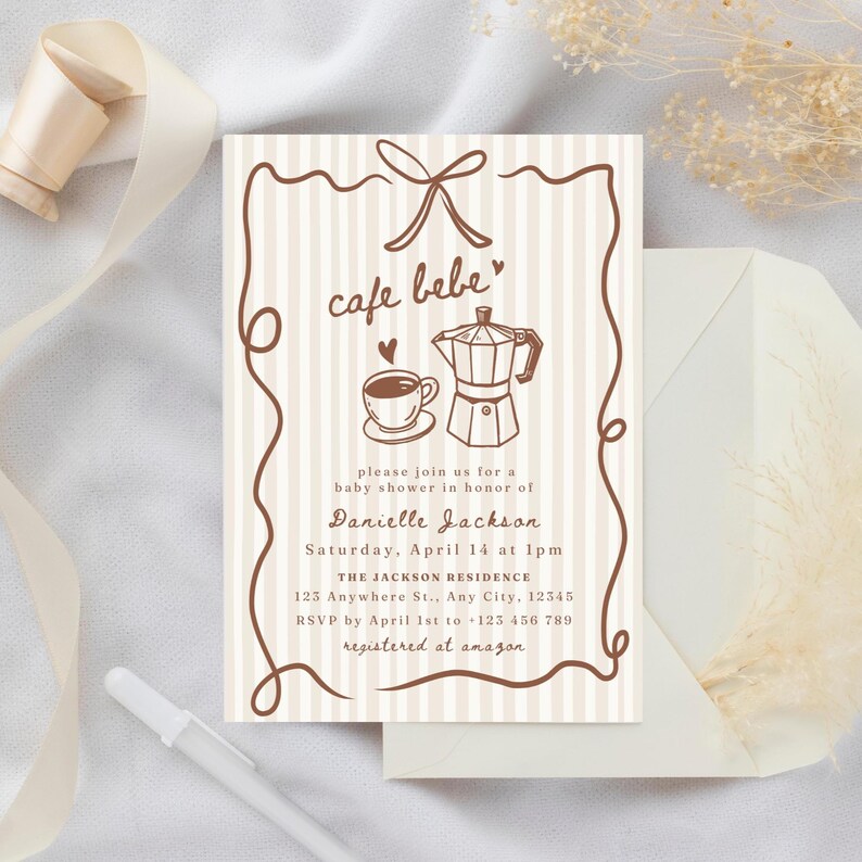 Coffee Baby Shower Invitation Cafe Bebe Baby Shower Invite Coffee Bean ...