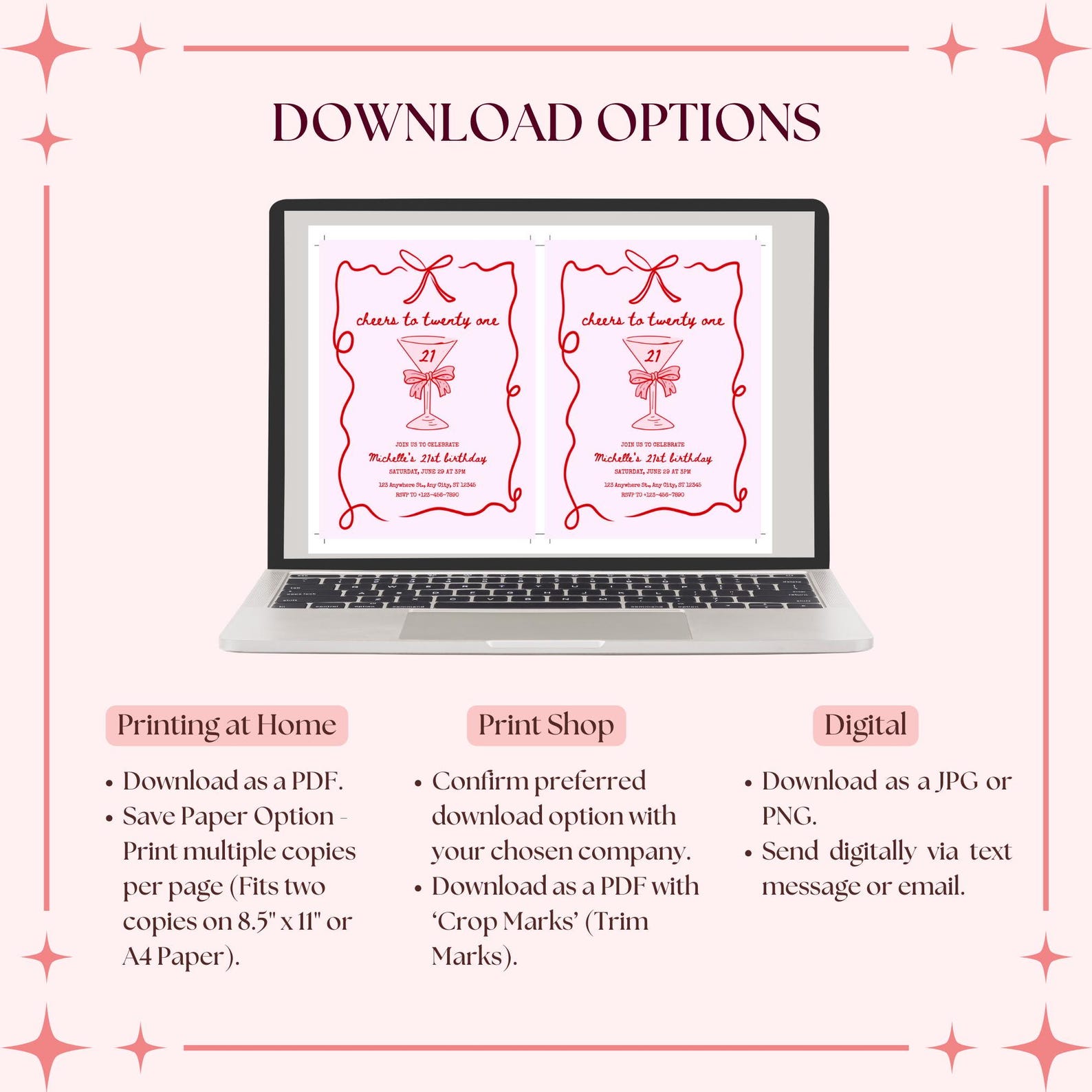 Pink 21st Birthday Invitation Template Editable Hand Drawn 21st ...