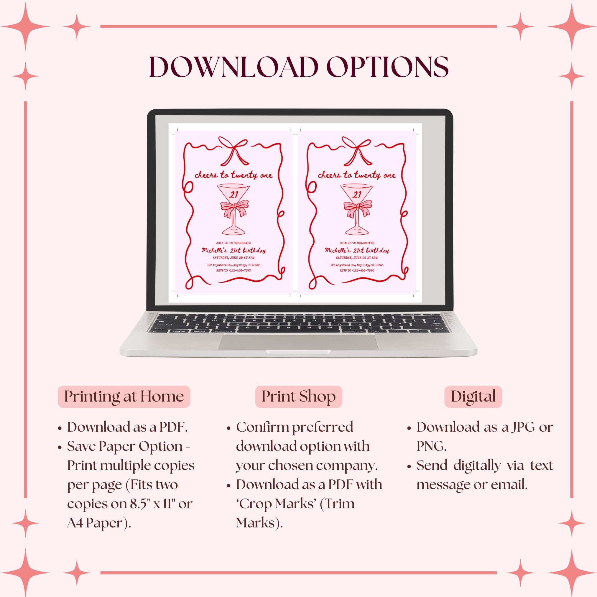 Pink 21st Birthday Invitation Template Editable Hand Drawn 21st ...