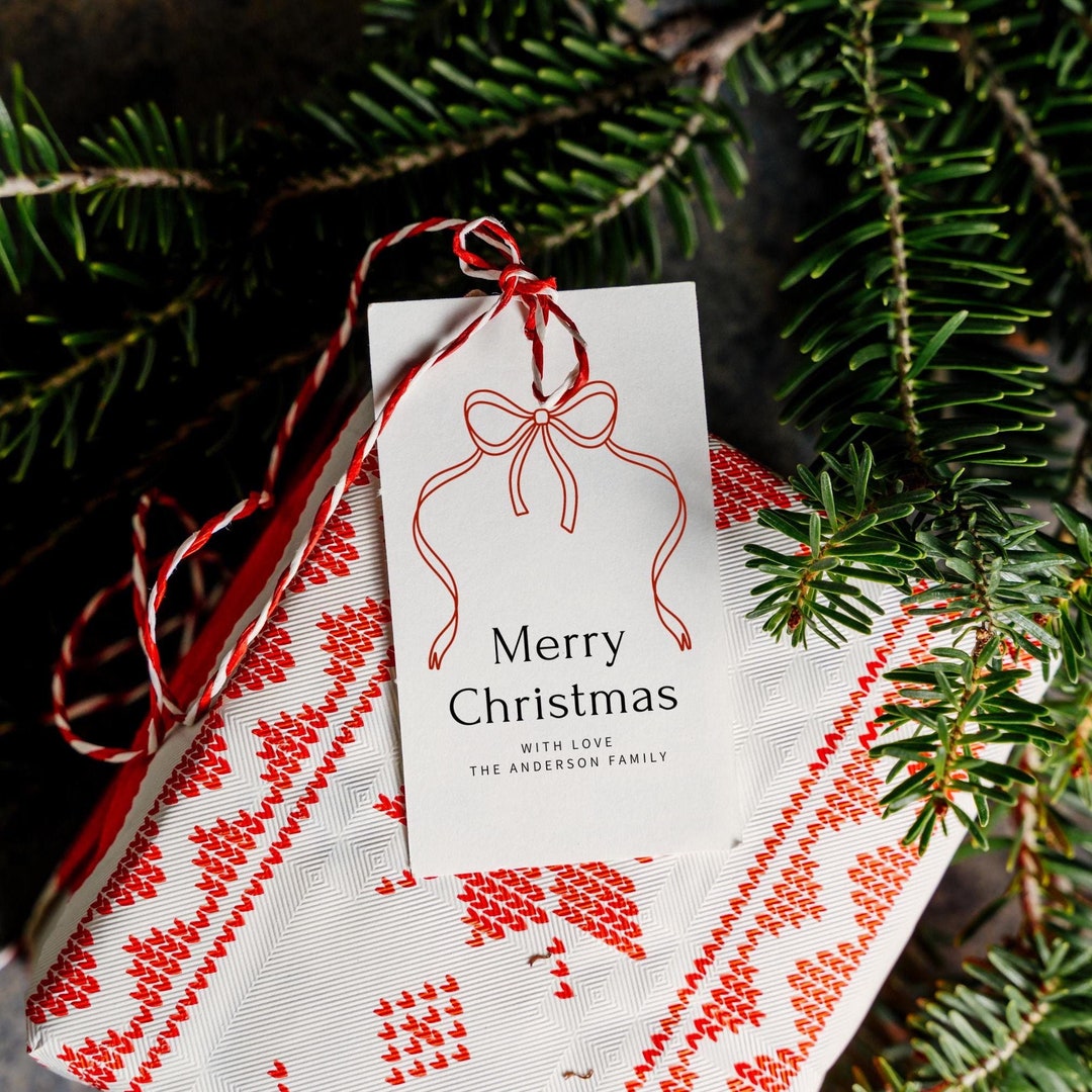Editable Christmas Gift Tag Red Bow Christmas Gift Tag Merry Christmas ...