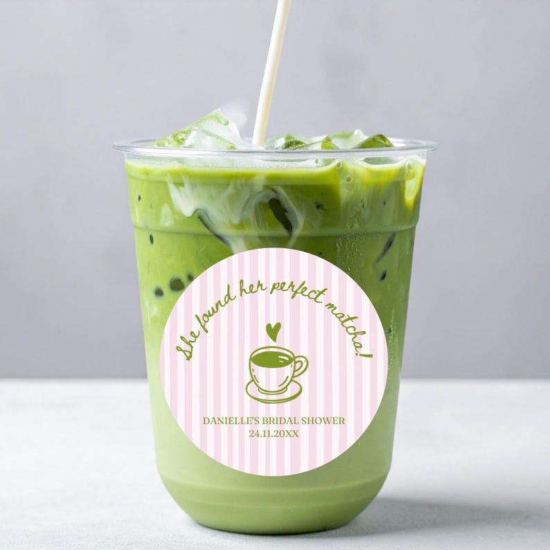 Matcha Bridal Shower Matcha Cup Sticker Label Circle Sticker Template ...
